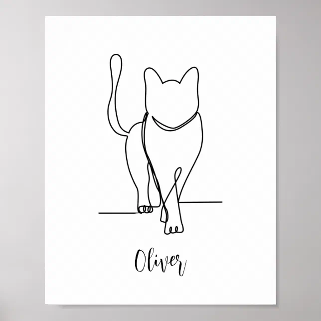 Cat Walking Drawing Print One Line Personalized | Zazzle