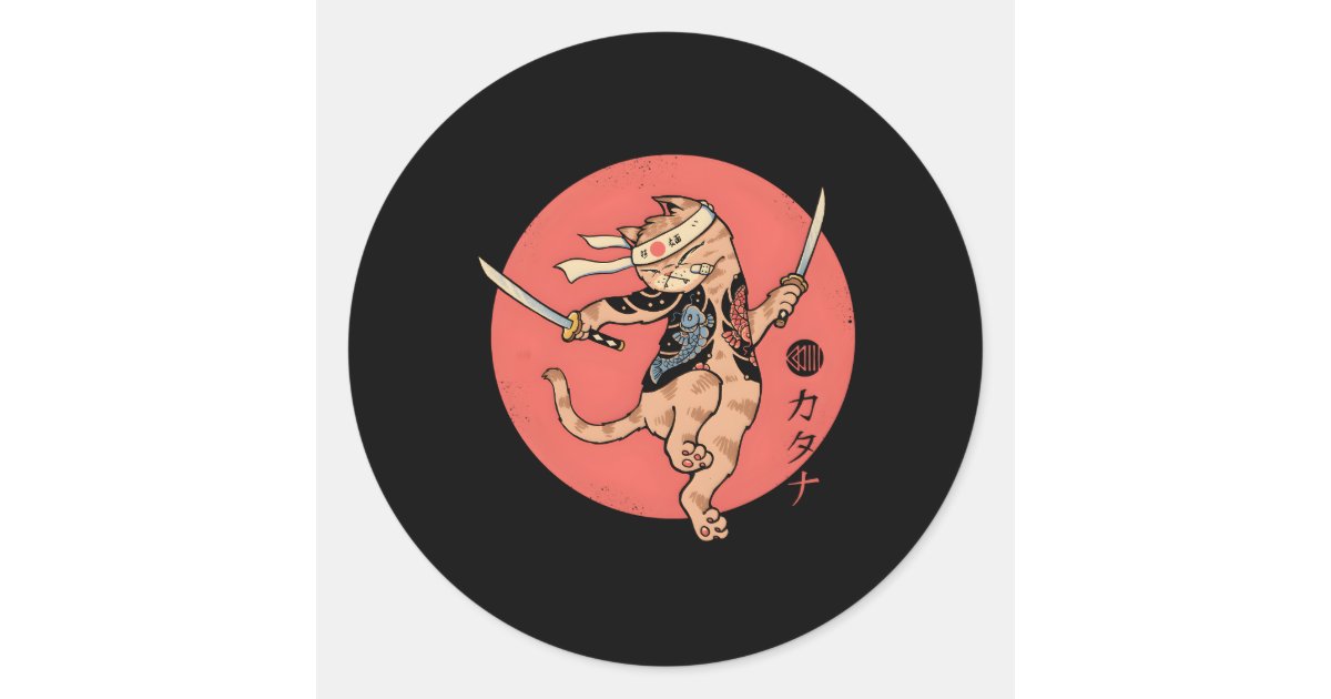 Cat Warrior Stance Classic Round Sticker | Zazzle