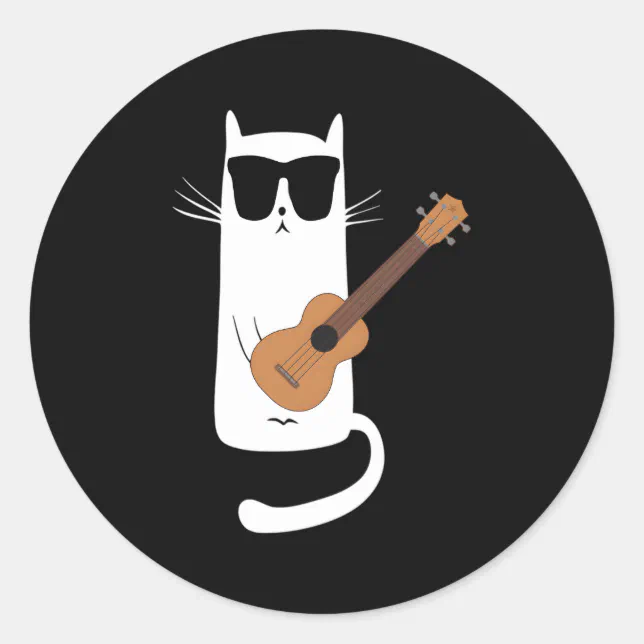 Cat Wearing Sunglasses Playing Ukulele Classic Round Sticker | Zazzle