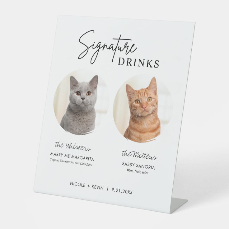 Cat Wedding Signature Drinks Cocktail Bar Pedestal Pedestal Sign | Zazzle