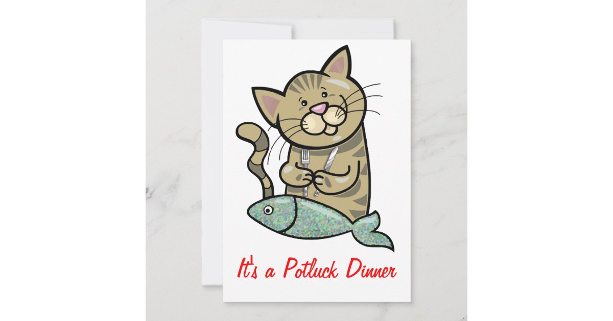 Cat with Seafood Dinner Potluck Invitation | Zazzle