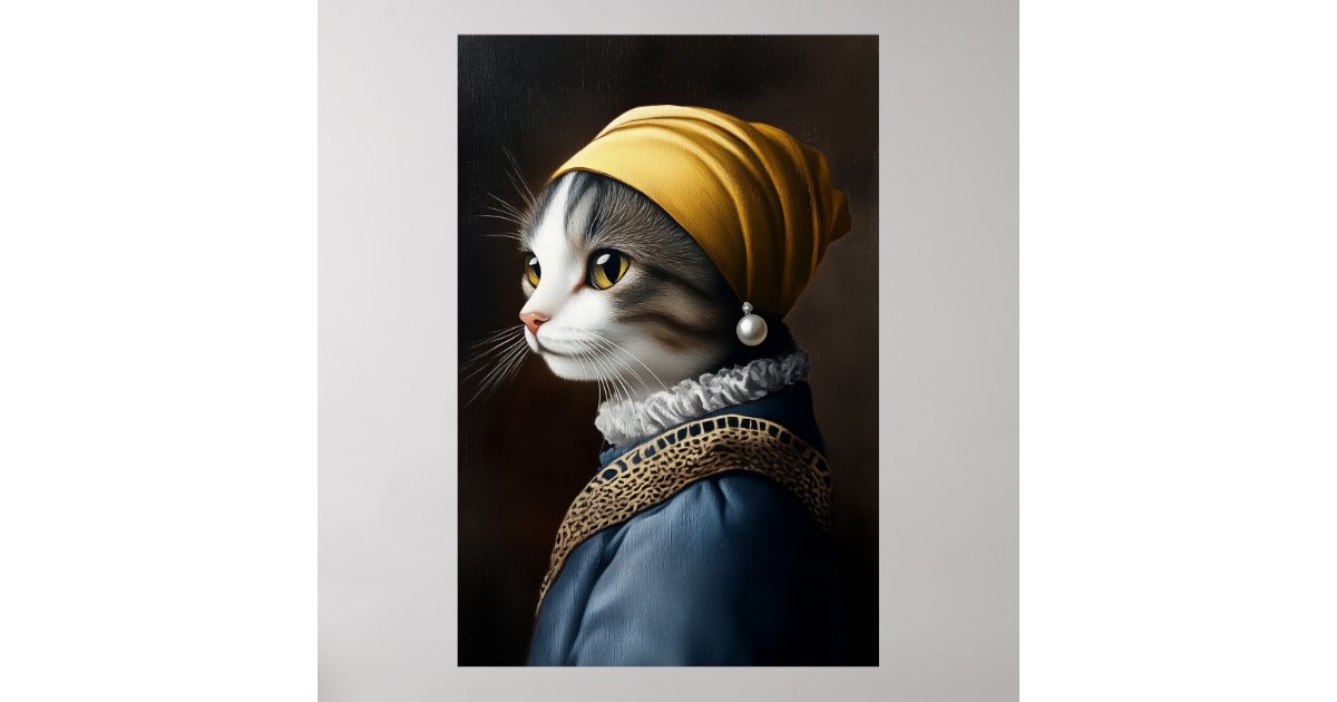 Cat with the Pearl Earring Poster | Zazzle