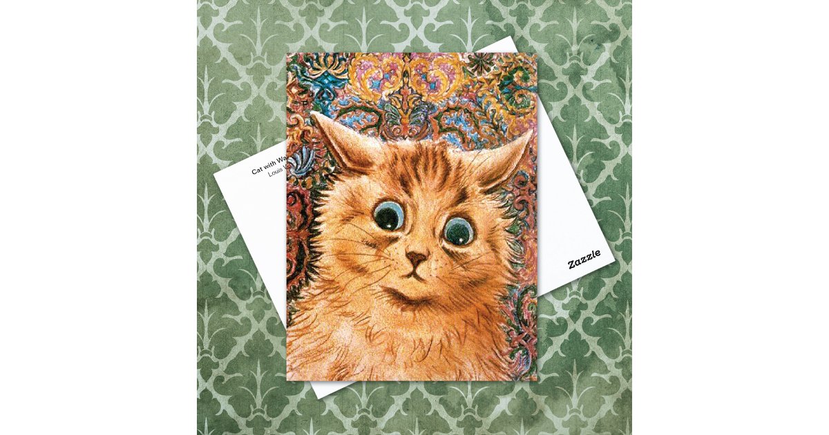 Cat with Wallpaper Background Louis Wain Postcard | Zazzle