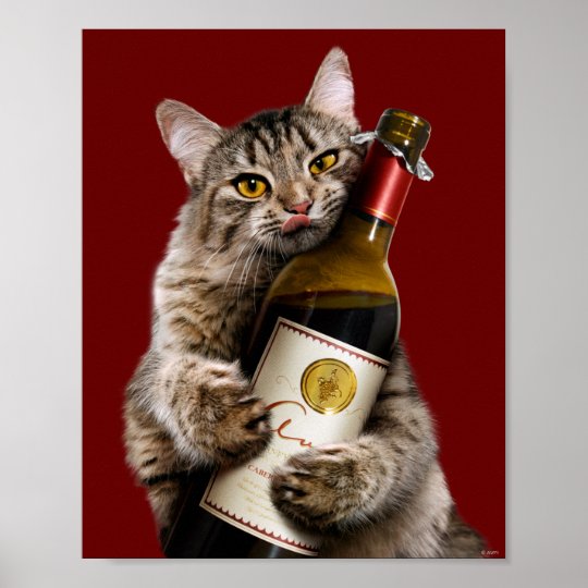 Cat With Wine Bottle Poster | Zazzle.com