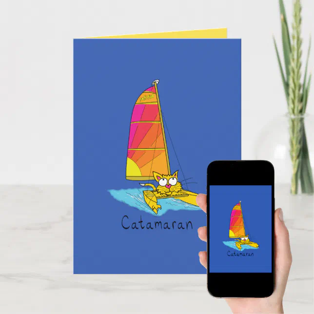 Catamaran - Funny Cat Sailing Greeting Card | Zazzle