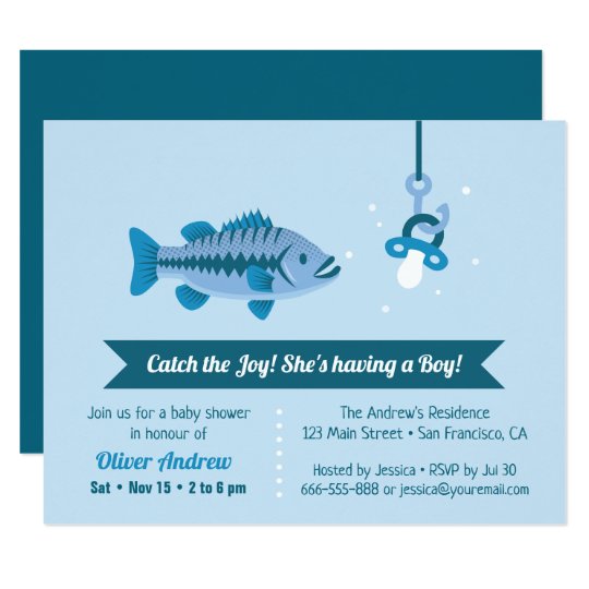 Catch the Joy Sea Bass Fishing Themed Baby Shower Invitation | Zazzle.com