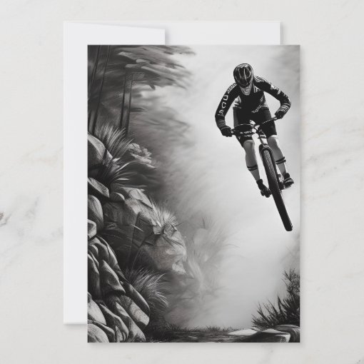 Catching Air - Mountain Bike Sketch Birthday Invitation | Zazzle