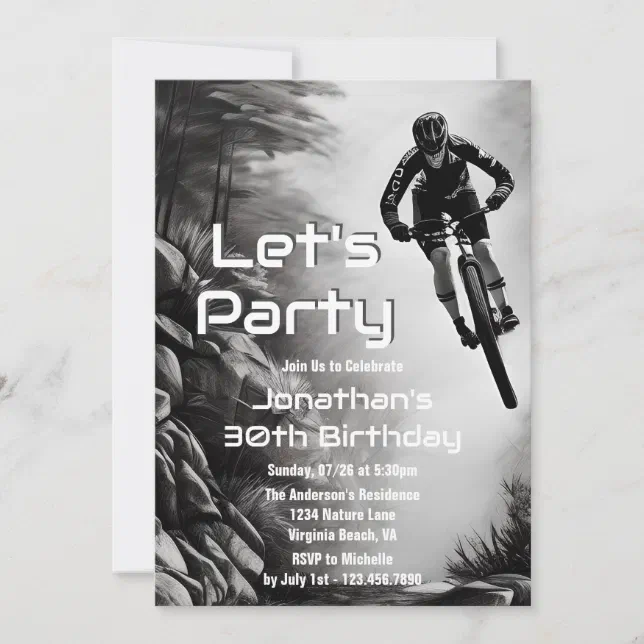 Catching Air - Mountain Bike Sketch Birthday Invitation | Zazzle
