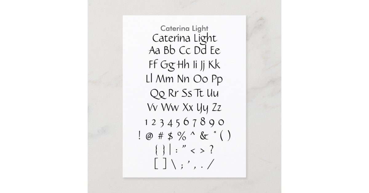 Caterina Light - Zazzle Font Sampler Sheet Postcard | Zazzle