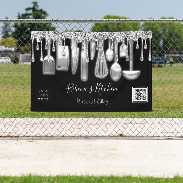 Catering Personal Chef Kitchen Gold Qr Code Logo Banner | Zazzle