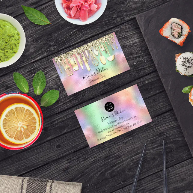 Catering Personal Chef Kitchen Gold Utensils Business Card | Zazzle