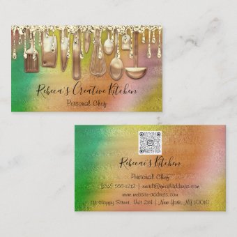 Catering Personal Chef Restaurant QR Code Drips Business Card | Zazzle