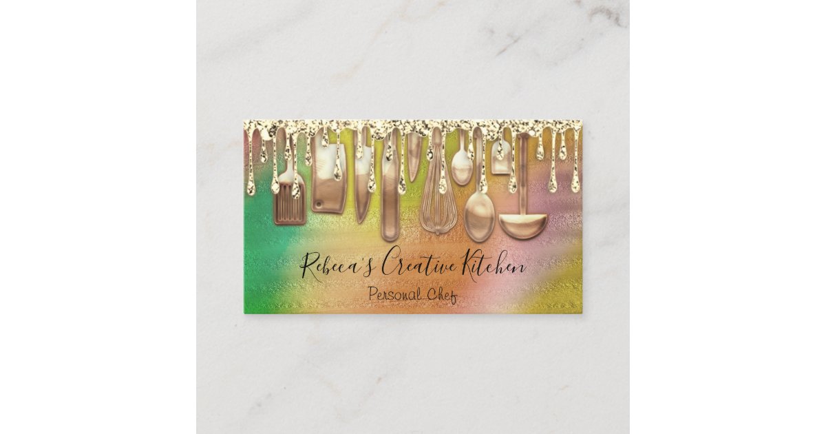 Catering Personal Chef Restaurant QR Code Drips Business Card | Zazzle