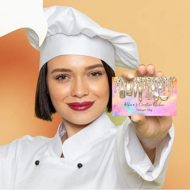 Catering Personal Chef Restaurant QR Code Pink Business Card | Zazzle