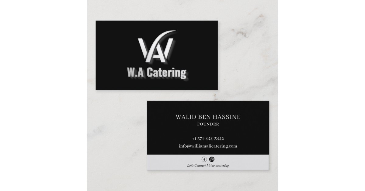 Catering Restaurant Professional Logo Black Business Card | Zazzle
