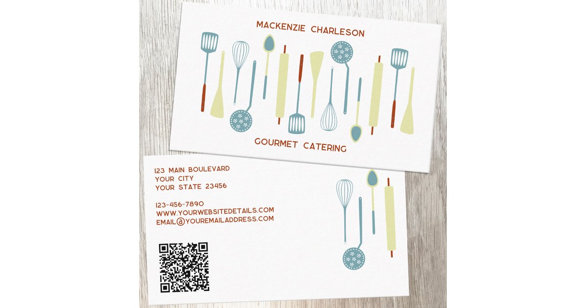 Catering Retro Kitchen QR Code Business Card | Zazzle