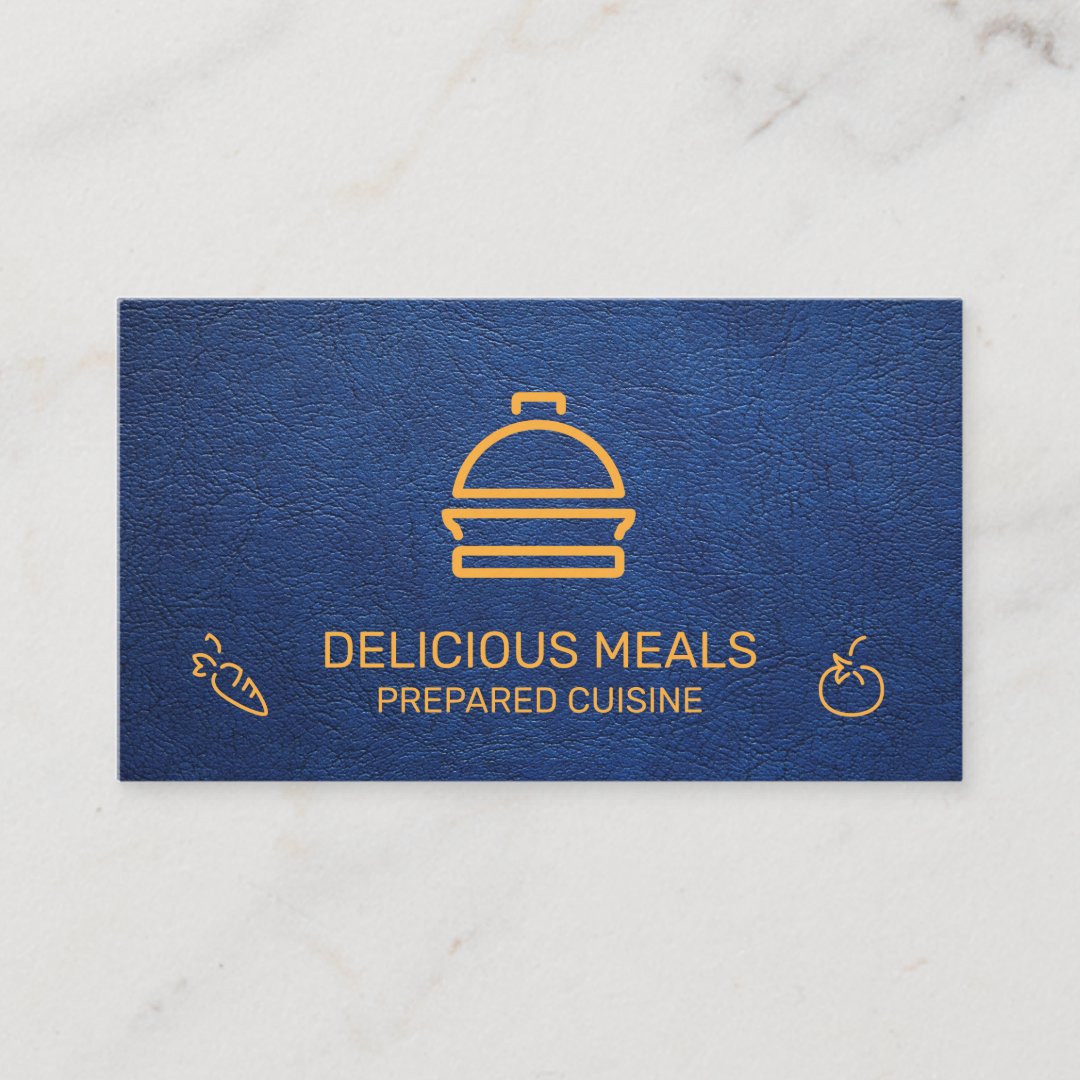 Catering Service | Blue Leather Background Business Card | Zazzle