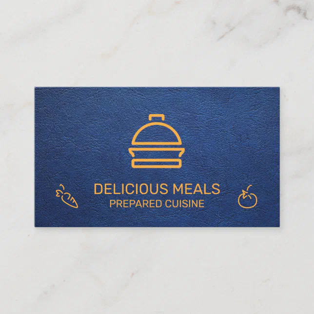 Catering Service | Blue Leather Background Business Card | Zazzle