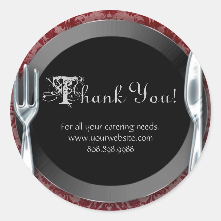 Catering Thank You Stickers Silver Cutlery Red | Zazzle