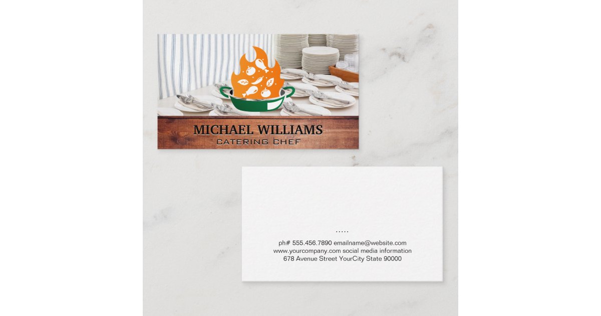 Catering Utensils Plates | Cooking Logo Business Card | Zazzle
