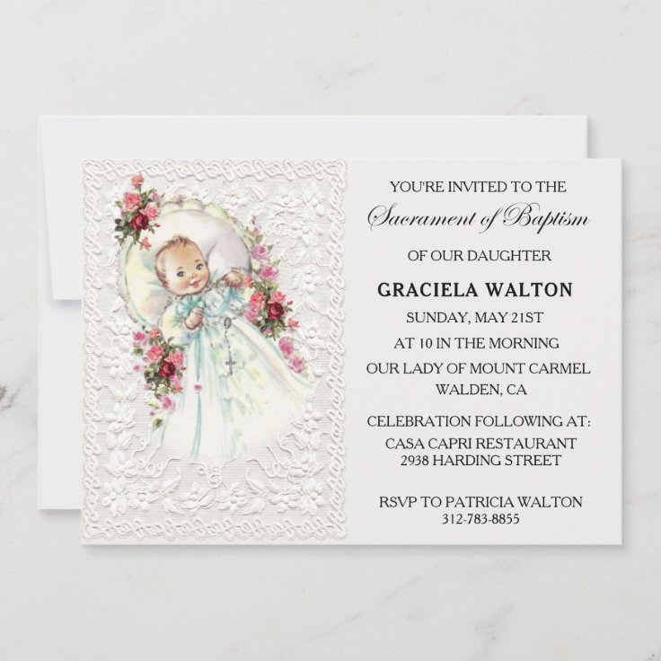 Catholic Baby Girl Baptism Invitations | Zazzle