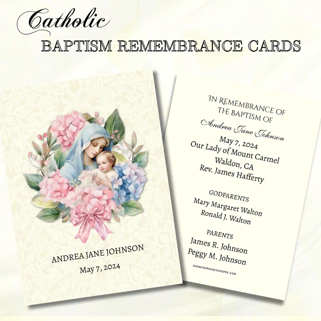 Catholic Baby Girl Baptism Remembrance Holy Card | Zazzle