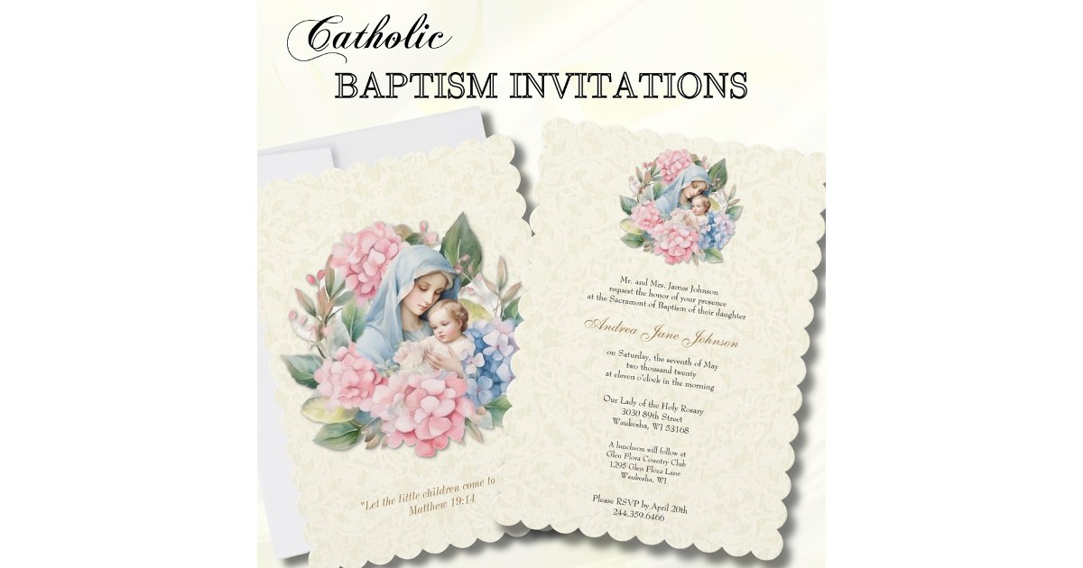 Catholic Baptism Christening Blessed Mother Jesus Invitation | Zazzle