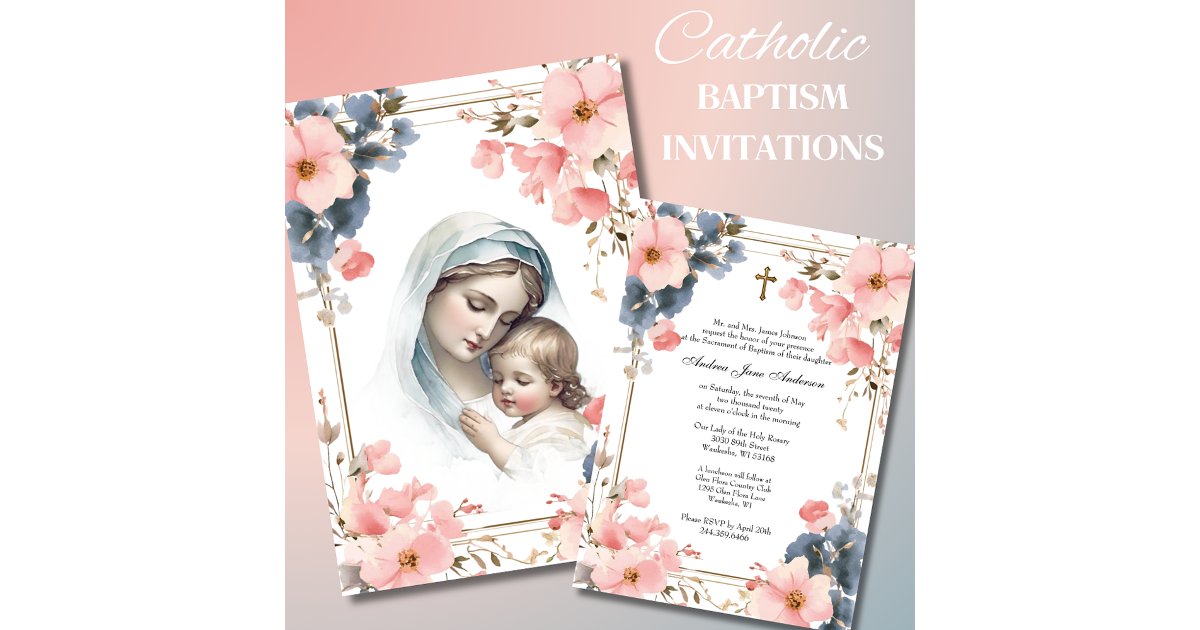 Catholic Baptism Christening Jesus Blessed Mother Invitation | Zazzle
