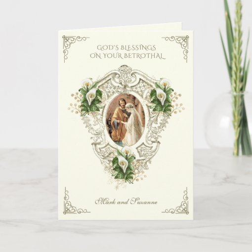 Catholic Betrothal Engagement Wedding Floral Card | Zazzle
