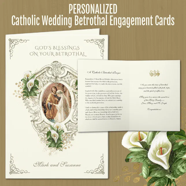 Catholic Betrothal Engagement Wedding Floral Card | Zazzle