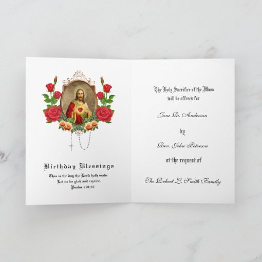 Catholic Birthday Mass Offering Sacred Heart Jesus Card | Zazzle