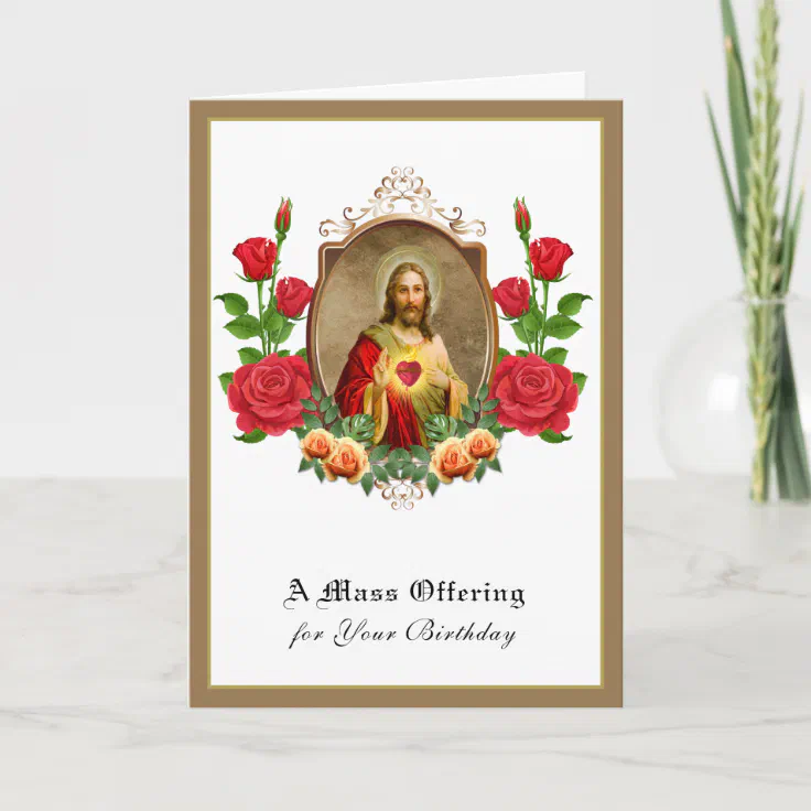 Catholic Birthday Mass Offering Sacred Heart Jesus Card | Zazzle