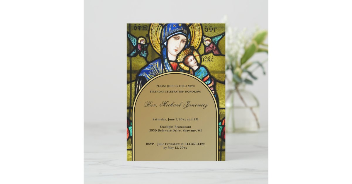 Catholic Birthday Religious Stained Glass Invitation | Zazzle
