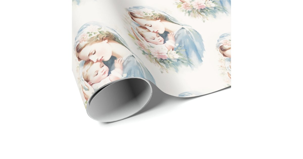 Catholic Blessed Mother Mary Jesus Religious Wrapping Paper | Zazzle