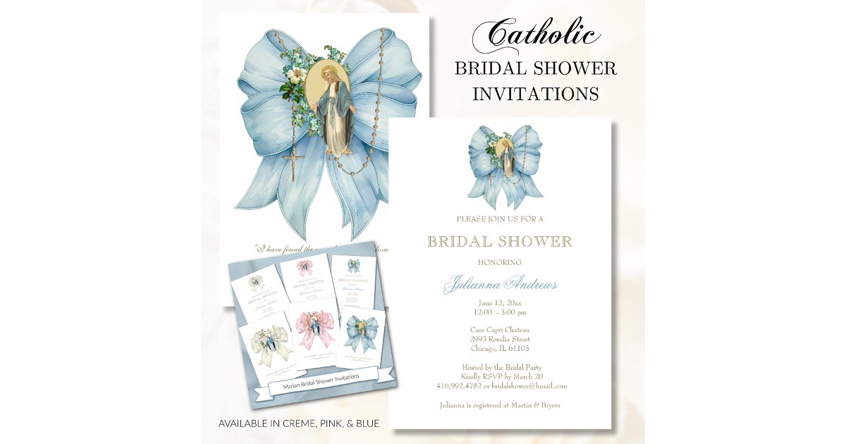 Catholic Bridal Shower Blessed Mary Rosary Invitation | Zazzle