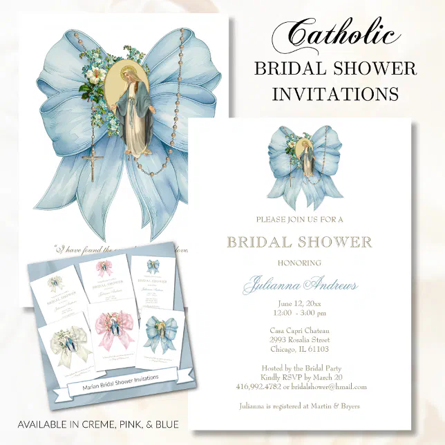 Catholic Bridal Shower Blessed Mary Rosary Invitation | Zazzle
