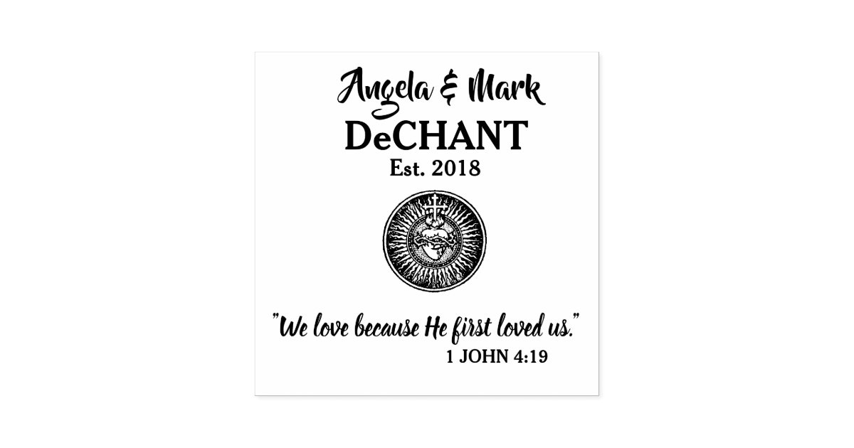 Catholic Bride & Groom Name with Scripture Rubber Stamp | Zazzle