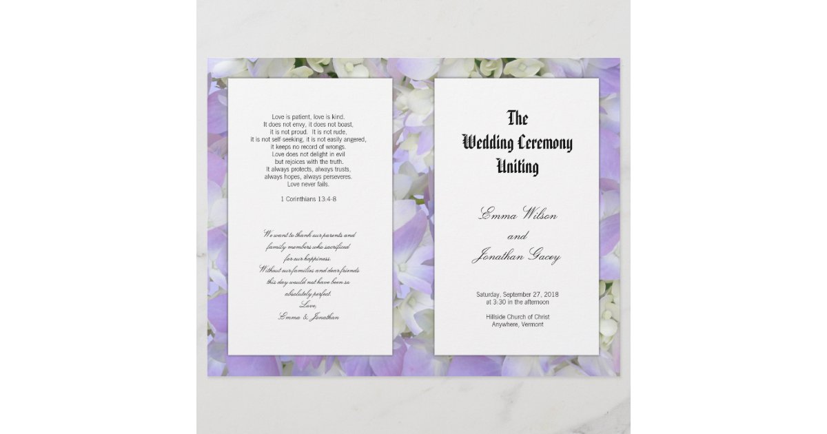 Catholic Ceremony Purple Flowers Program Template | Zazzle