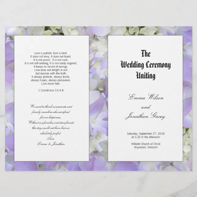 Catholic Ceremony Purple Flowers Program Template | Zazzle