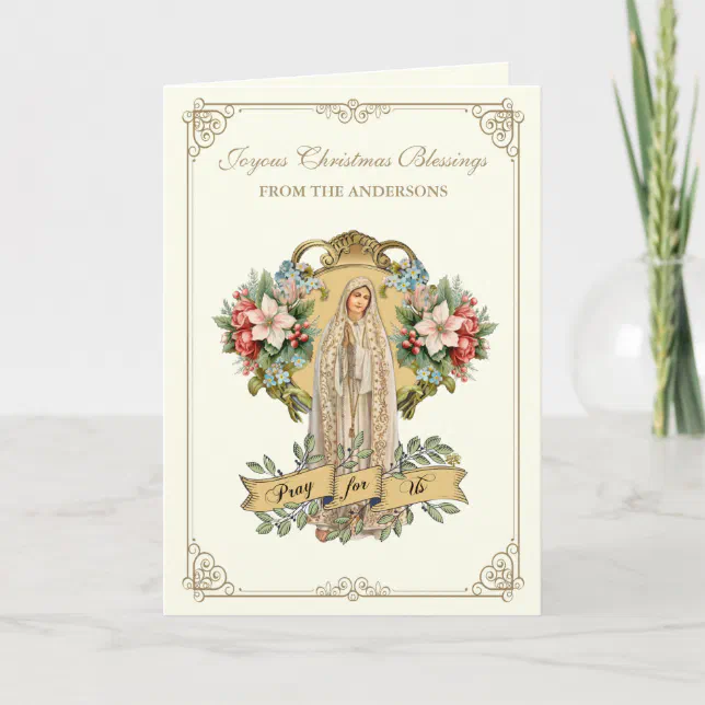 Catholic Christmas Mary Fatima Floral Religious Holiday Card | Zazzle