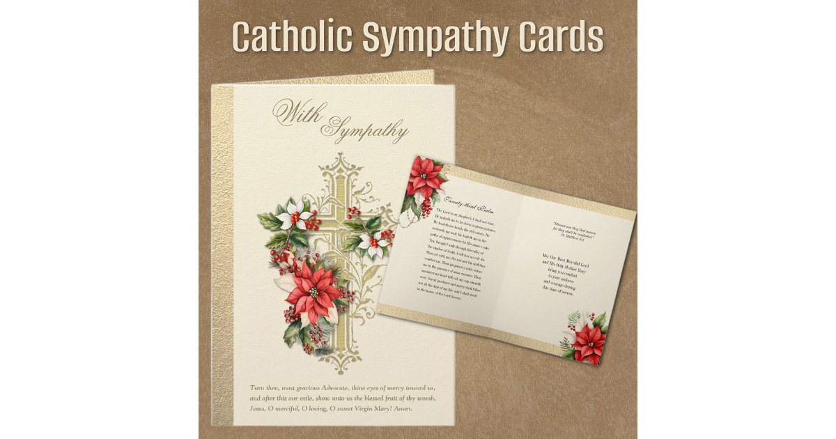 Catholic Christmas Sympathy Condolence Poinsettia Card | Zazzle