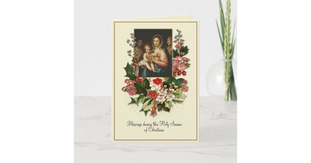 Catholic Christmas Virgin Mary Jesus Floral Card | Zazzle