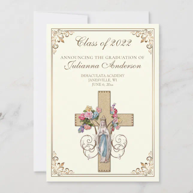 Catholic Classic Elegant Religious Graduation Inv Invitation | Zazzle
