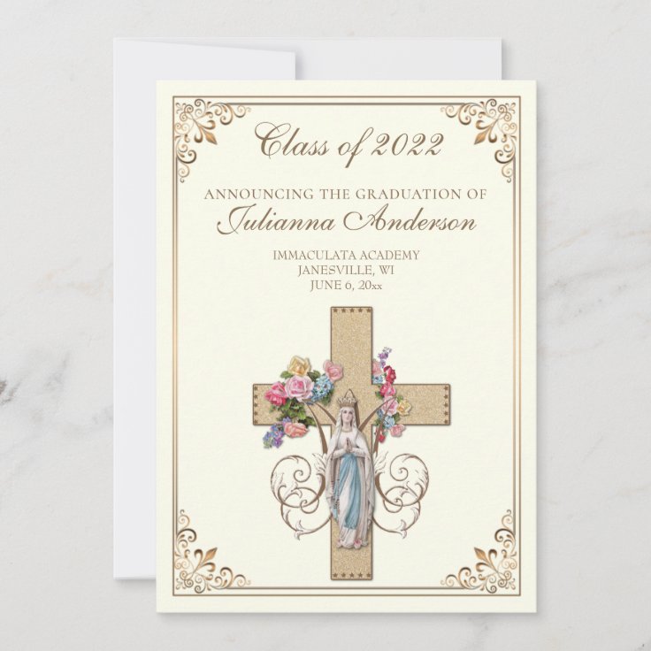 Catholic Classic Elegant Religious Graduation Inv Invitation | Zazzle