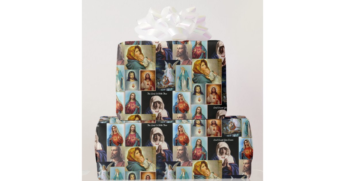 Catholic Classic Images Jesus Mary Angel Prayer Wrapping Paper | Zazzle