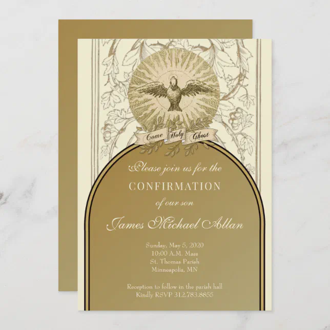 Catholic Confirmation Gold Holy Spirit Invitation | Zazzle