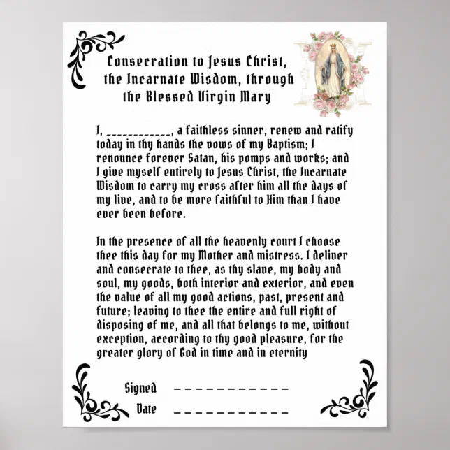 Catholic Consecration Prayer to Jesus Virgin Mary Poster | Zazzle