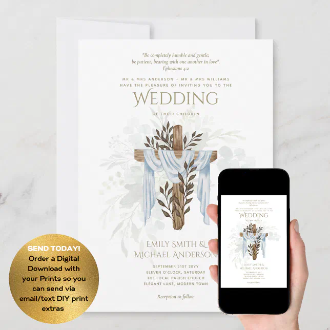 Catholic Cross Traditionally Worded Wedding Invitation | Zazzle
