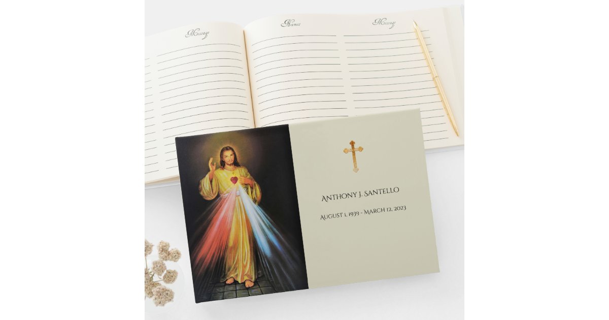 Catholic Divine Mercy Jesus Funeral Memorial Guest Book | Zazzle