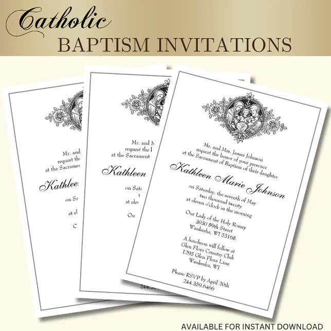 Catholic Elegant Baptism Christening Holy Family Invitation | Zazzle
